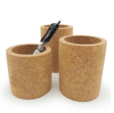 China Natural Cork Pen Pot Holder 8x10cm Eco Friendly Desk Organizer Custom Logo for sale