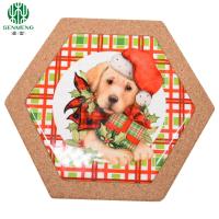 China Custom Hexagon Cork Placemat Ceramic Natural Cork Trivet 8x8x0.4 Inch Heat Insulated for sale