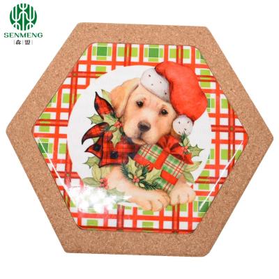 China Custom Hexagon Cork Placemat Ceramic Natural Cork Trivet 8x8x0.4 Inch Heat Insulated for sale