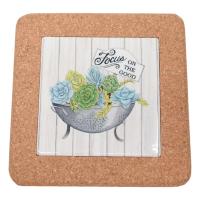 China Cork Backed Ceramic Placemats Trivets 8x8x0.4 Inch Square Hot Pads for Table Protection for sale
