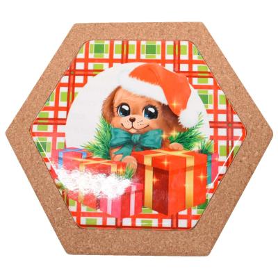 China Hexagonal Natural Cork Placemats Heat-proof Pads 8x8x0.4 inch Antiwear PROP65 for sale