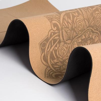 China Yuelin 183x61x0.5cm Printed Yoga Cork Mat Non Slip Biodegradable Natural Rubber Base for sale