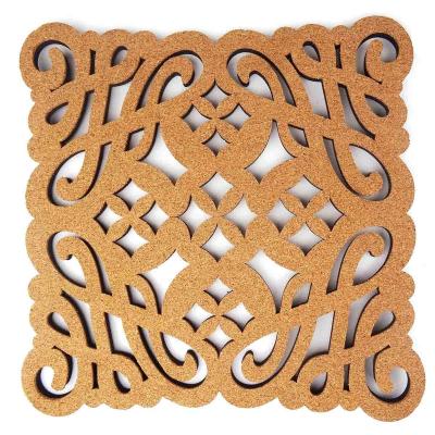 China 12x12 Decorative Cork Wall Tiles Hollow Carved Elegant Design FDA PROP65 Compliant for sale