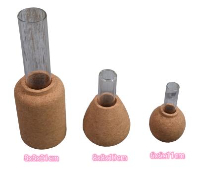 China Recycled Cork Flower Vase 8x8x21cm Water Resistant Eco Friendly Decorative with Glass Insert for sale