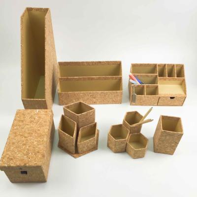 China Cork Desk Organizer Set Eco Friendly Stationery Storage with Custom Logo 500pcs MOQ for sale