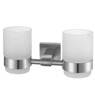China Polished Glass Tumbler Holder SUS304 Double Wall Mounted Toothbrush Holder for sale