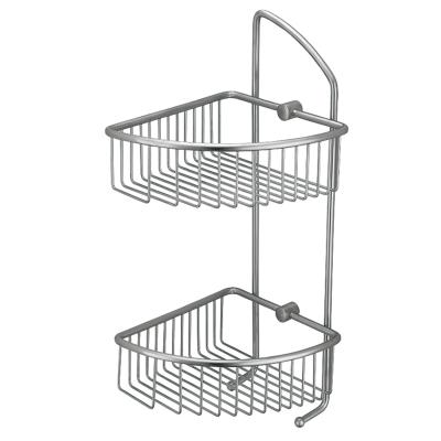 China Double Bathroom Corner Shelf Polished Wall Mounted Stainless Steel Shower Caddy for sale