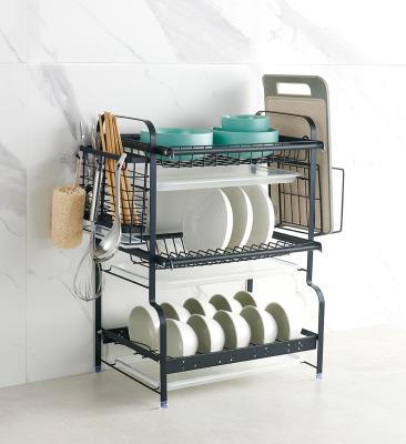 China Three Tiers Kitchen Storage Shelves Seasoning Pot Dish Drying Rack Standing Type for sale