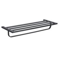 China Wall Mounted Bathroom Towel Shelf Stainless Steel Bath Towel Rack Matte Black for sale