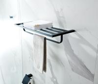 China Wall Mounted Bathroom Towel Shelf Stainless Steel Bath Towel Rack Matte Black for sale