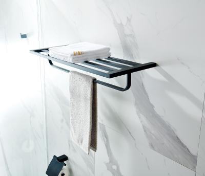 China Wall Mounted Bathroom Towel Shelf Stainless Steel Bath Towel Rack Matte Black for sale