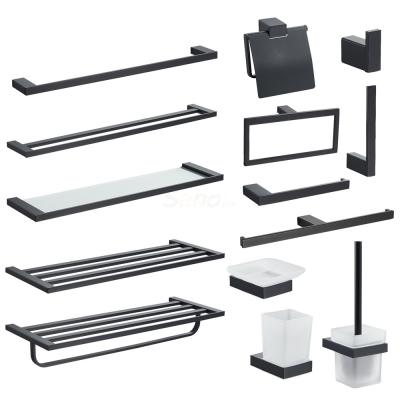 China Black Luxury Bathroom Hardware Accessories Towel Bar Sets for sale