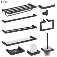 China Hotel Bathroom Hardware Sets Black Wall Mounted Polished Mirror for sale