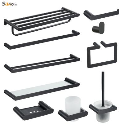 China Hotel Bathroom Hardware Sets Black Wall Mounted Polished Mirror for sale