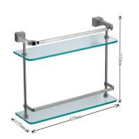 China Home Bathroom Accessories Shelves Stainless Steel Tempered Dual Tier Glass Shelves for sale
