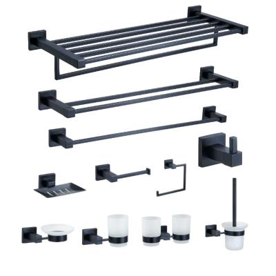 China Polished Matt Bathroom Towel Bar Sets Black 11 Piece Bath Accessories Kit for sale