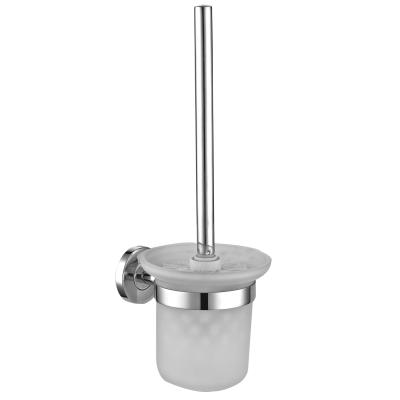 China Bathroom Toilet Brush Holders Polished Finish Circular Wall Mounted Glass for sale
