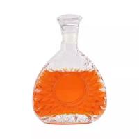 China Glass Flat Round Fan Shaped Xo Brandy Bottle Clear White Wave Surface Spirits Liquor Bottle with Cork for sale