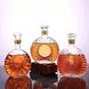 China Glass Flat Round Fan Shaped Xo Brandy Bottle Clear White Wave Surface Spirits Liquor Bottle with Cork for sale