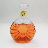 China Glass Flat Round Fan Shaped Xo Brandy Bottle Clear White Wave Surface Spirits Liquor Bottle with Cork for sale