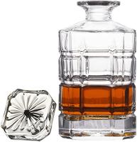 China Round Glass Stopper Bourbon Whiskey Bottle for Cosmetics Engraved Design 30oz Capacity for sale