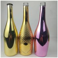 China Custom Glass Bottle Round 750ml Empty Gold Plated Champagne Bottle for sale