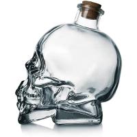 China Custom Color 750 ml Lead-free Skull Glass Bottle with Cork Stopper Lead-free Material for sale