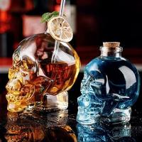 China Custom Color 750 ml Lead-free Skull Glass Bottle with Cork Stopper Lead-free Material for sale