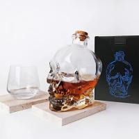 China Custom Color 750 ml Lead-free Skull Glass Bottle with Cork Stopper Lead-free Material for sale
