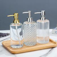 China Hot Stamping 420ml Glass Soap Dispenser For Press On Hand Sanitizer And Soap Liquid for sale