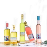 China 375ml 500ml Round Glass Wine Juice Whisky Bottle with Transparent Collar Material for sale