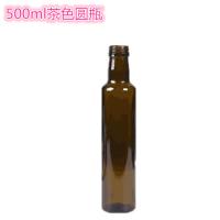 China Glass Base Material 750ml Round Dark Green Camellia Walnut Oil Bottle with Cork Sealing Type for sale