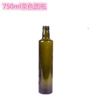 China Glass Base Material 750ml Round Dark Green Camellia Walnut Oil Bottle with Cork Sealing Type for sale