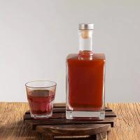 China Base Material Glass Custom 500ml 750ml Square Wine Whisky Glass Bottle with Cork Cap for sale