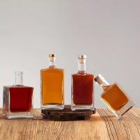China Base Material Glass Custom 500ml 750ml Square Wine Whisky Glass Bottle with Cork Cap for sale