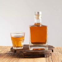 China Base Material Glass Custom 500ml 750ml Square Wine Whisky Glass Bottle with Cork Cap for sale
