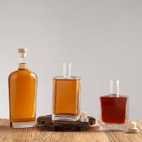 China Base Material Glass Custom 500ml 750ml Square Wine Whisky Glass Bottle with Cork Cap for sale