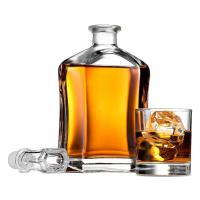 China Collar Material Glass Square Bottle for Beverage Vodka Whisky Rum Tequila 23.75 oz for sale