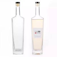 China Square Spirit Liquor Bottle Capacity 750ml Base Material glass with Synthetic Cork for sale