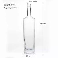 China Square Spirit Liquor Bottle Capacity 750ml Base Material glass with Synthetic Cork for sale