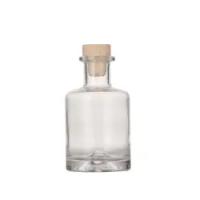 China Decal Transparent Round Flint Glass Liquor Wine Whisky Tequila Vodka Bottle with Cork 250ml for sale