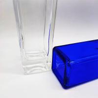 China 280ml Capacity Gradual Change Blue Square Glass Wine Bottle with Alumina Screw Cap for sale