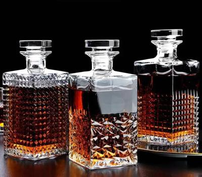 China Glass Wine Whisky Bottle with Cork Cap 500ml and 750ml Square Design Empty Bottle for sale