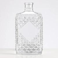 China Glass Wine Whisky Bottle with Cork Cap 500ml and 750ml Square Design Empty Bottle for sale