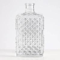China Glass Wine Whisky Bottle with Cork Cap 500ml and 750ml Square Design Empty Bottle for sale