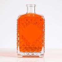 China Glass Wine Whisky Bottle with Cork Cap 500ml and 750ml Square Design Empty Bottle for sale