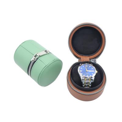 China High End Custom Logo Leather Classic Protective Watch Cover Closure Eco-Friendly Cylindrical Men's Watch Box Outside for sale