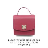 China Luxury PU Leather Solid Color Classic Rectangle Ring Necklace Bow Travel Set Jewelry Box Valentine's Day Custom Plastic for sale