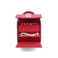 China Luxury PU Leather Solid Color Classic Rectangle Ring Necklace Bow Travel Set Jewelry Box Valentine's Day Custom Plastic for sale