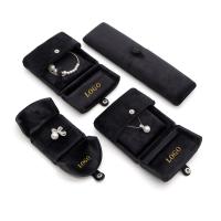 China Customized Square Velvet Luxury Black Jewelry Gift Box with Gold Foil Stamps Customizable for Bracelets Rings Necklaces for sale